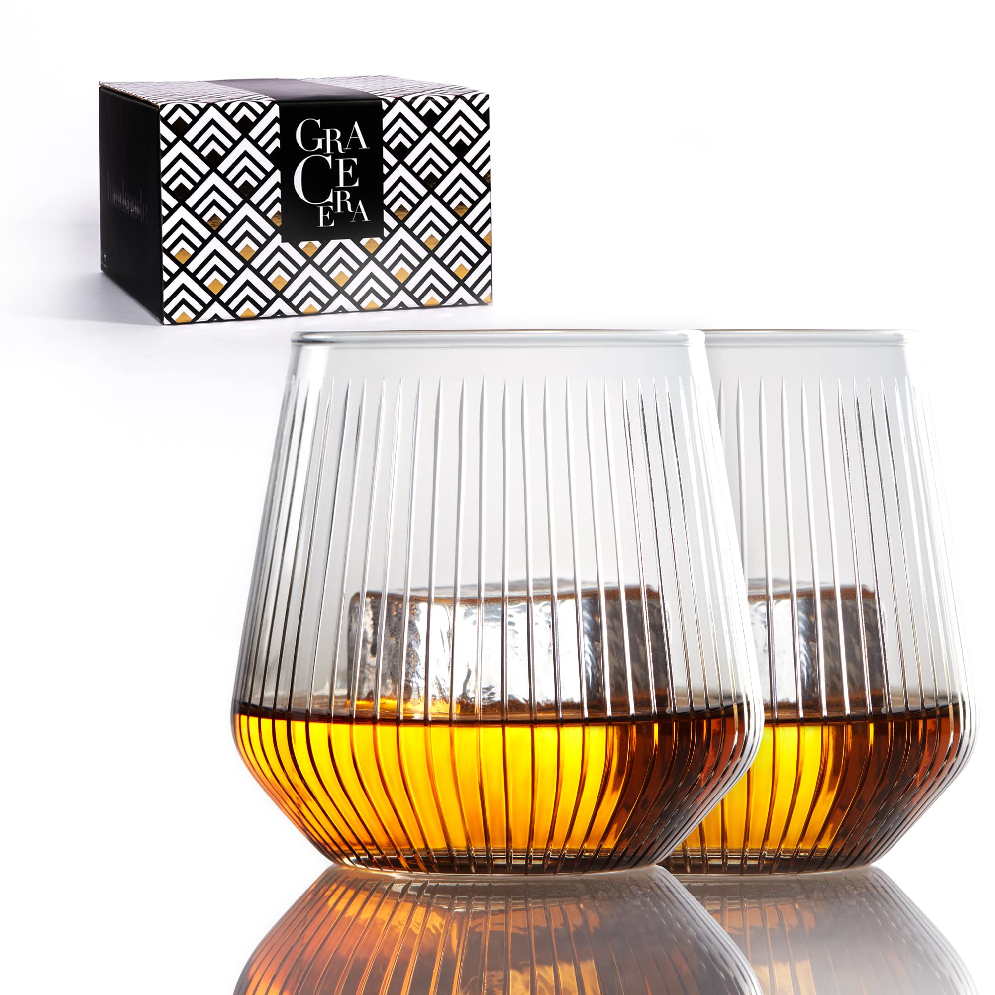 GRACE ERA Rituals Whiskey Glasses Set of 2 Old Fashioned Tumblers, Bar Glasses 10 Oz Rocks Barware For Drinking Scotch Whisky, Cocktail Rum, Cognac, Bourbon, Unique Housewarming Gifts