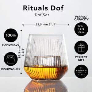 GRACE ERA Rituals Whiskey Glasses Set of 2 Old Fashioned Tumblers, Bar Glasses 10 Oz Rocks Barware For Drinking Scotch Whisky, Cocktail Rum, Cognac, Bourbon, Unique Housewarming Gifts