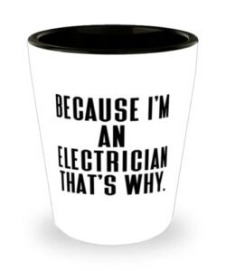 fun electrician gifts, because i'm an electrician that's why, love birthday shot glass from friends, funny