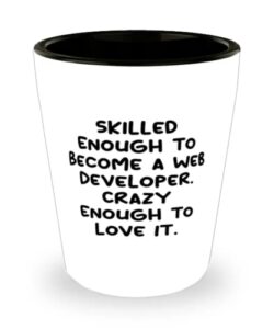 unique web developer gifts, skilled enough to become a web developer. crazy enough, brilliant birthday shot glass from coworkers, unique gifts for doctors, gifts for lawyers, gifts for dentists, gifts