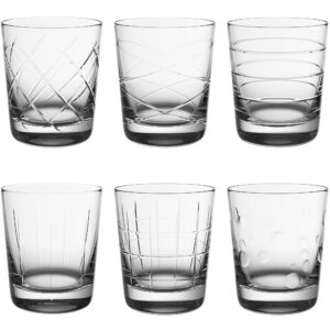 fifth avenue crystal medallion old fashioned glasses set of 6, 9.5 oz, durable etched patterns, textured rock glasses, drinking cups for vodka, bourbon, liquor, scotch tumbler for bar