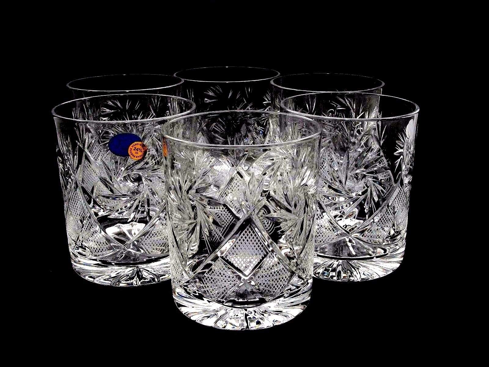 Russian Cut Crystal Scotch Whiskey Vodka Rocks Glasses Old Fashioned Vintage