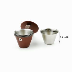 iSavage Shot Glasses with Brown-Red Leather Case 1.5oz Each Set of 4 18/8 Stainless Steel, 1pc Reusable Bag-YM205