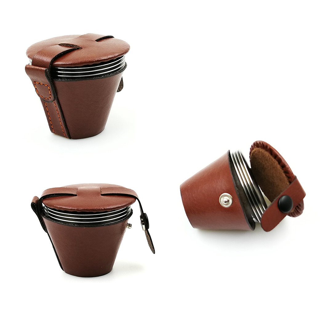 iSavage Shot Glasses with Brown-Red Leather Case 1.5oz Each Set of 4 18/8 Stainless Steel, 1pc Reusable Bag-YM205