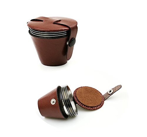 iSavage Shot Glasses with Brown-Red Leather Case 1.5oz Each Set of 4 18/8 Stainless Steel, 1pc Reusable Bag-YM205