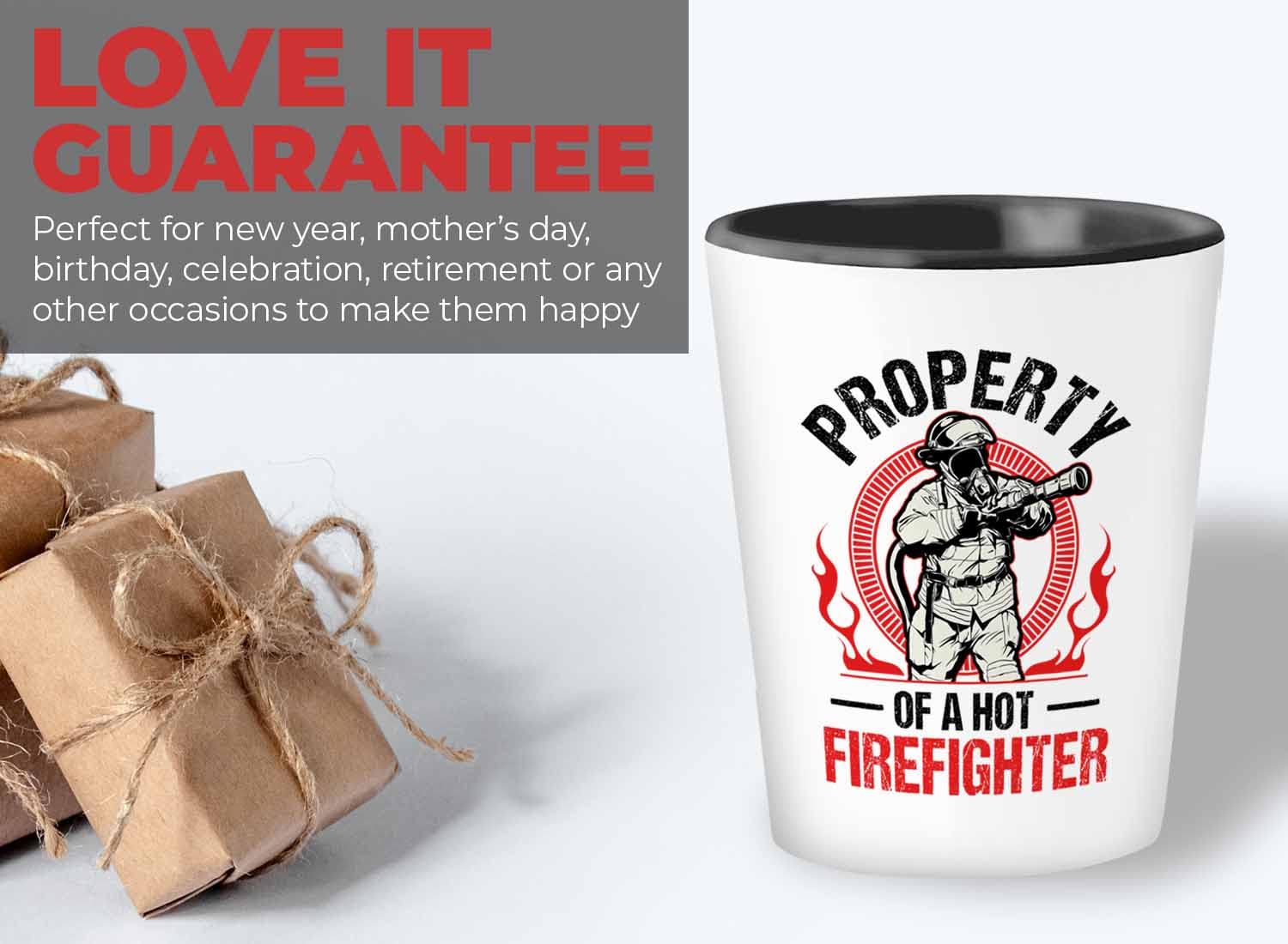 Bubble Hugs Firefighter Shot Glass 1.5oz - Property Of A Hot - Emergency Unit Firefighting Fire Academy Inspectors Profession Firetruck Sirens