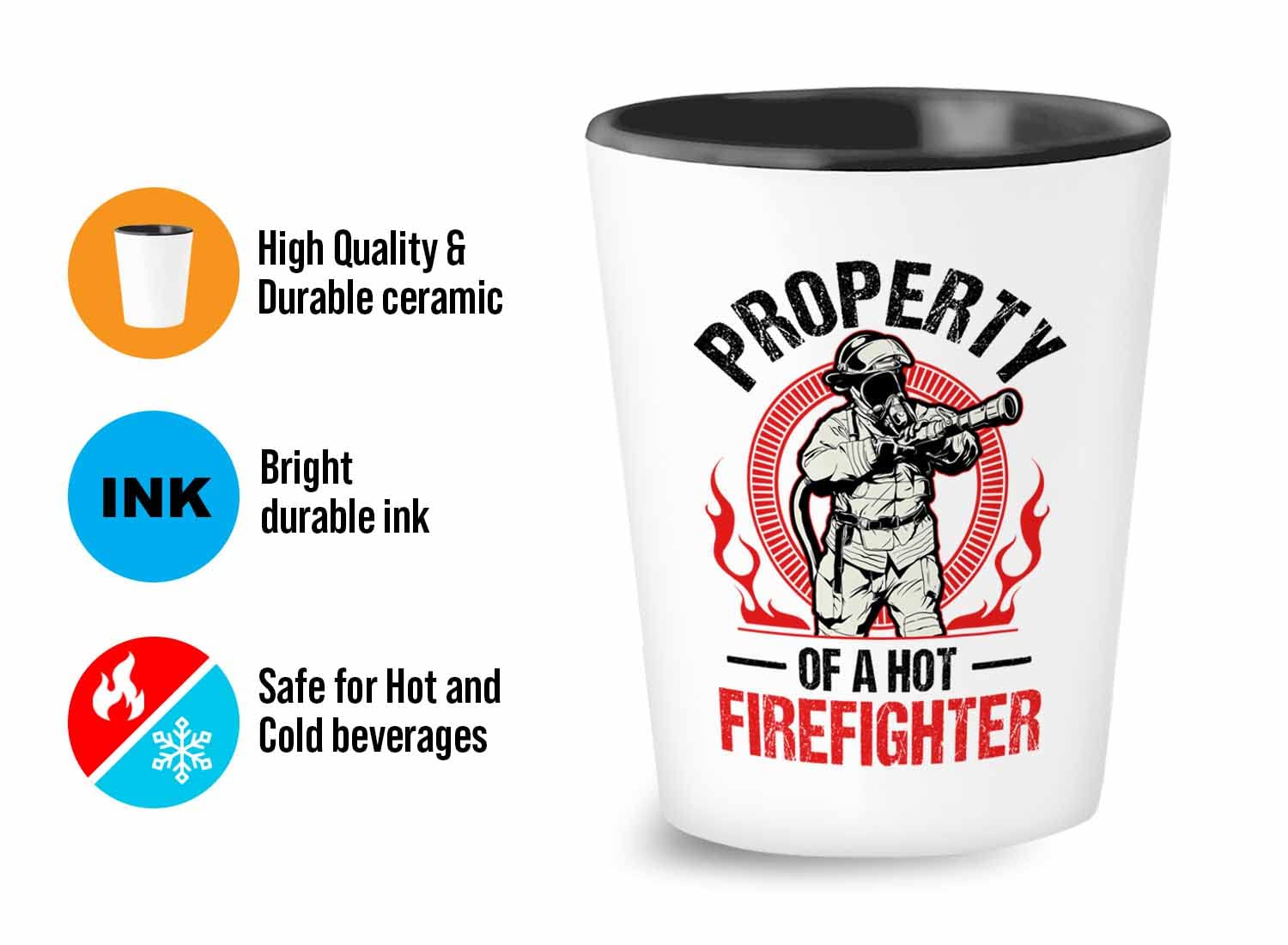 Bubble Hugs Firefighter Shot Glass 1.5oz - Property Of A Hot - Emergency Unit Firefighting Fire Academy Inspectors Profession Firetruck Sirens