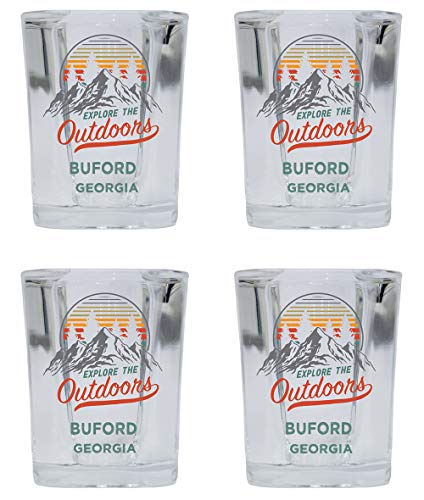 R and R Imports Buford Georgia Explore the Outdoors Souvenir 2 Ounce Square Base Liquor Shot Glass 4-Pack