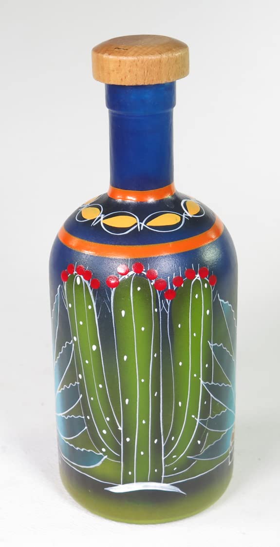 Mexican Shot Glasses Tequila Making Scene, Poncho with Agave Cactus hand painted Bottle, 4 shot glasses