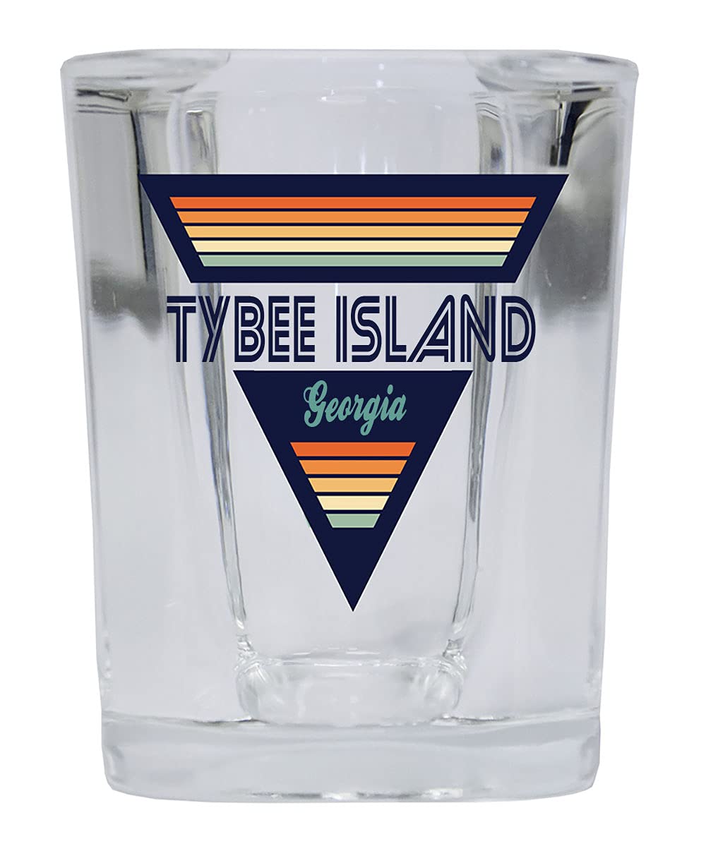 R and R Imports Tybee Island Georgia 2 Ounce Square Base Liquor Shot Glass Retro Design