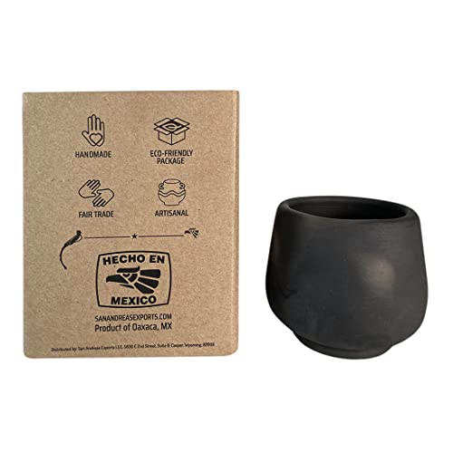 San Andreas Exports, Whiskey Lowball Cup Handmade from Black Ceramic Barro Negro - Fair Trade, Artisan Made, Handcrafted, Natural Materials and Eco-Friendly Package - 9oz for Liquor, Cocktails