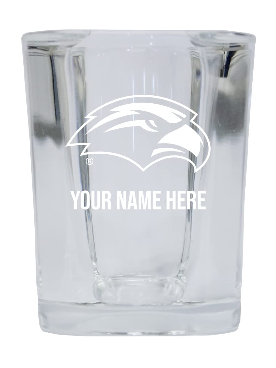 Personalized Customizable Southern Mississippi Golden Eagles Etched Square Shot Glass 2 oz With Custom Name (1) Officially Licensed Collegiate Product