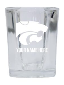 personalized customizable kansas state wildcats etched square shot glass 2 oz with custom name (1) officially licensed collegiate product