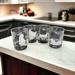 Brindle Southern Farms Cute Cats Being Cats Rocks Glasses: 4 Engraved 10oz. Rocks Drinking Glasses: cat lover, cat decor, cat mom