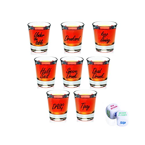 KOECTWYM Shot Glass,8 Pack party Shot Glasses, Shot Glass printed with 8 funny phrase as 21st Birthday Gift,1.9 Oz Shot Glass