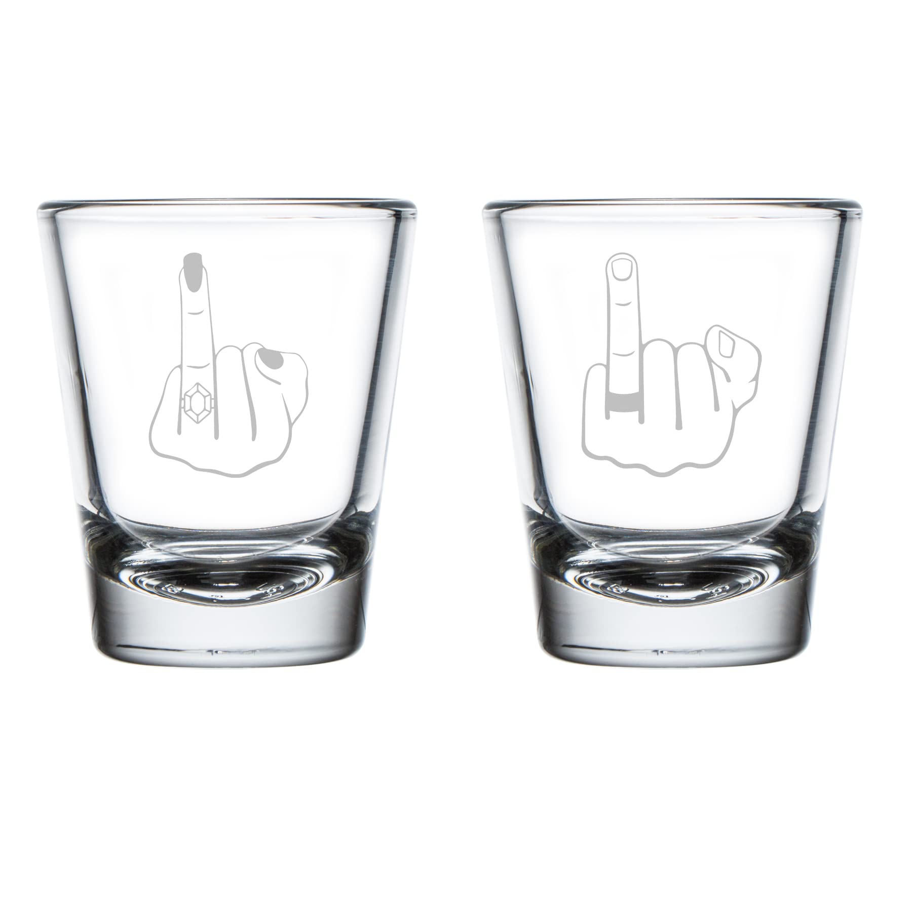 Set of 2 Shot Glasses 1.75oz Shot Glass Wedding Ring Fingers Mr and Mrs Engagement Wedding Gift Bride Groom