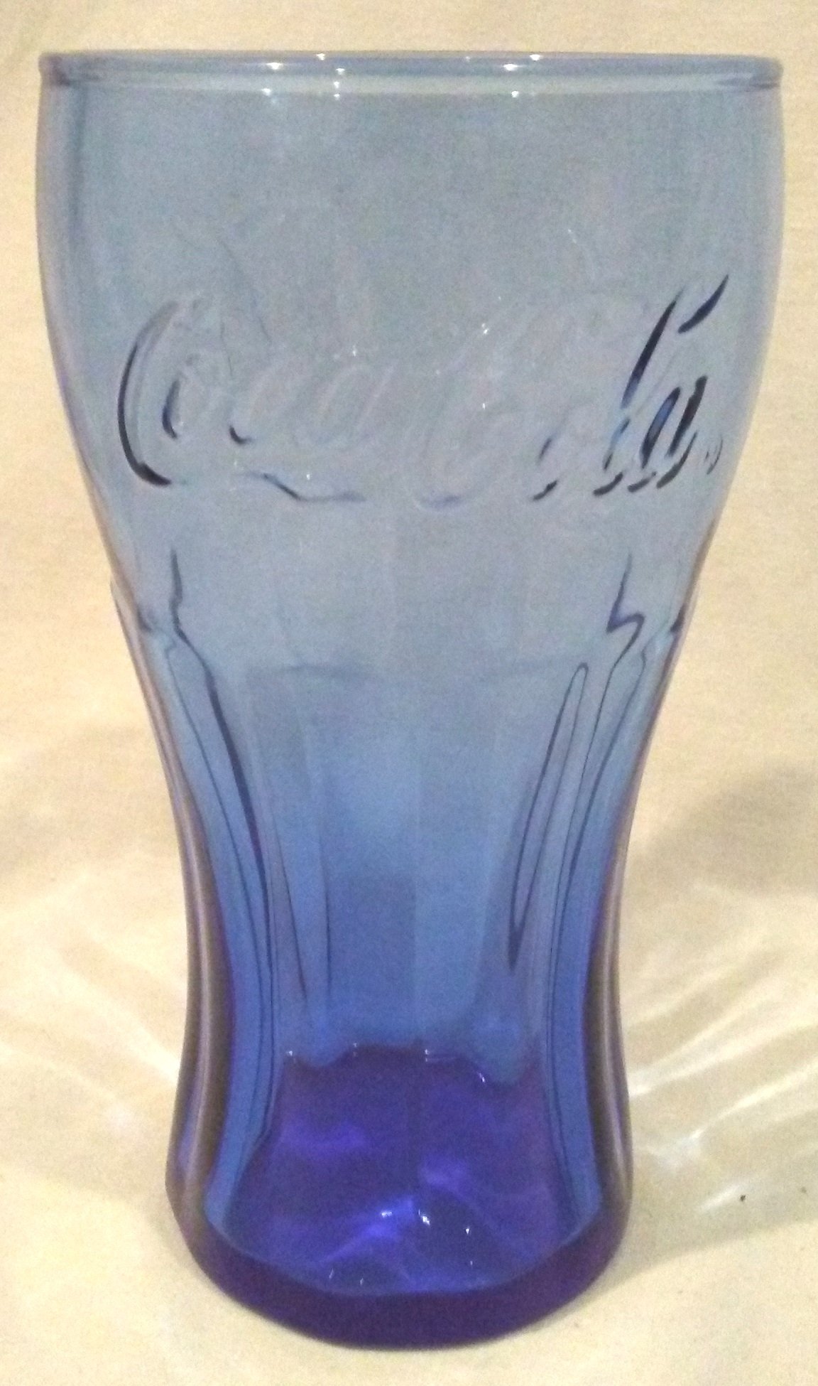 Coca Cola Cobalt Blue Glass 6", Coca Cola Curved Fountain Glass