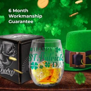 Toasted Tales - St Patrick's Day - Happt St Patrick Day Wine Glasses | St Pattys Glasses for Party Decorations | Home Decor Glasses | Irish Gifts | Gift for Mens & Womens (15 oz)