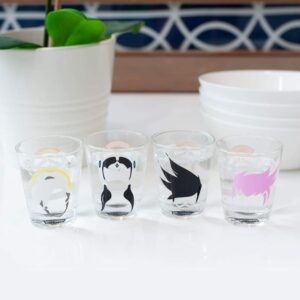 JUST FUNKY Overwatch Shot Glass Set | Tracer, D.Va, Mercy, & Symmetra | Set Of 4 Glasses