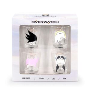 JUST FUNKY Overwatch Shot Glass Set | Tracer, D.Va, Mercy, & Symmetra | Set Of 4 Glasses