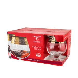 Crystal Goose, 13.5 Oz. Brandy Glasses with Gold Rim, Scotch Whiskey Bourbon Snifters on a Stem, Wedding Drinkware, Gift Box Set of 6