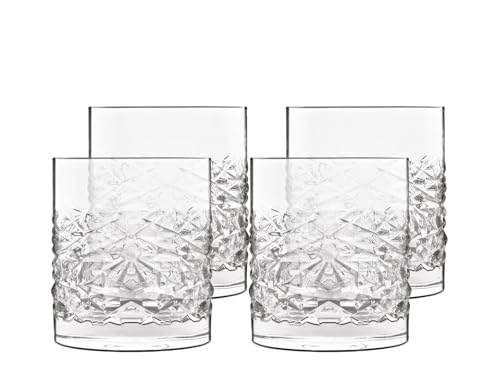 Luigi Bormioli 12346/02 Mixology 12.75 oz Textures DOF Double Old Fashioned Glasses (Set of 4), Clear