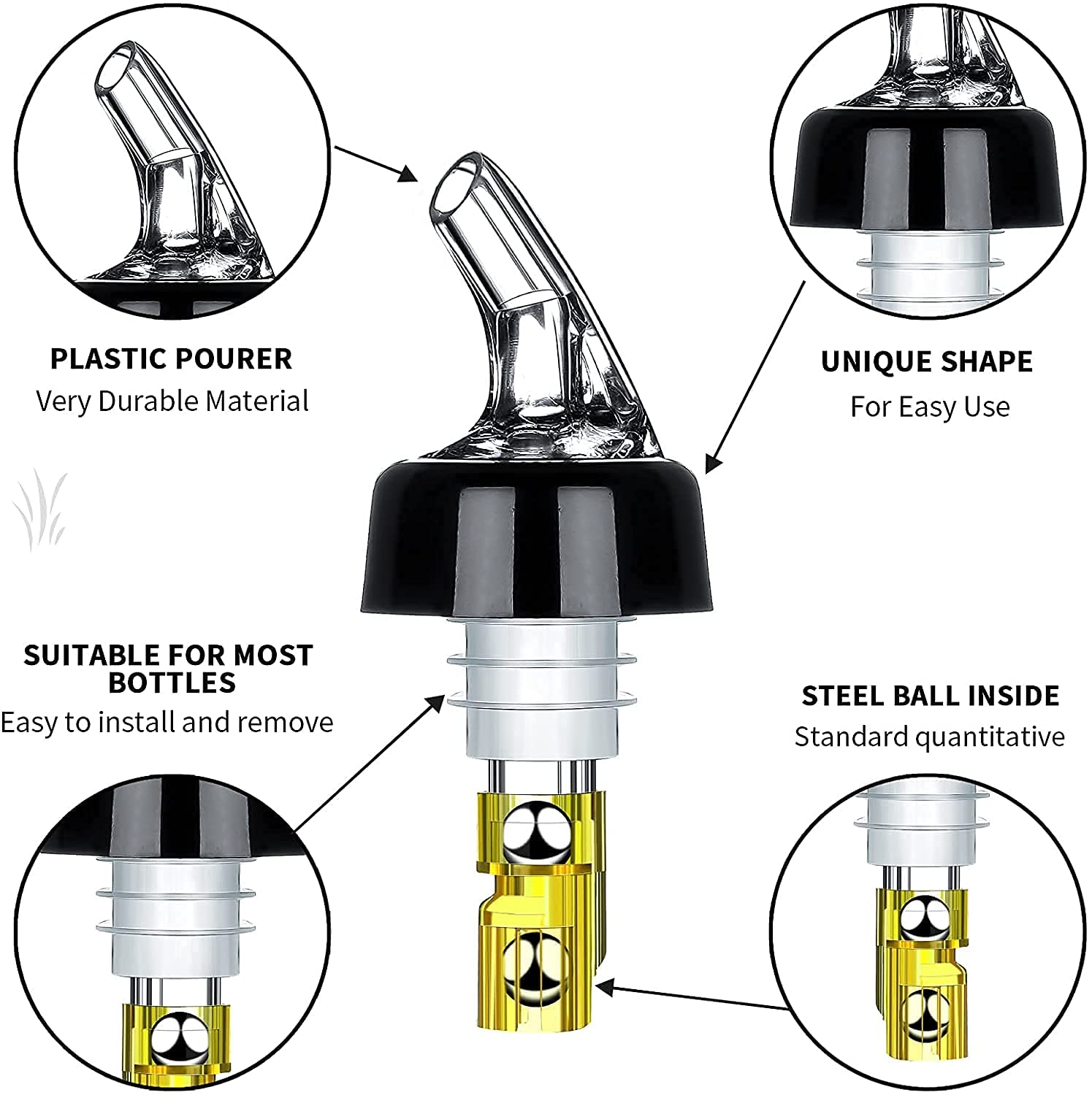 SuproBarware Shot Glass Set of 36 Heavy Base Shot Glass Bulk 2 oz Plus Measured Liquor Bottle Pourers 12Packs — 1oz/30ml