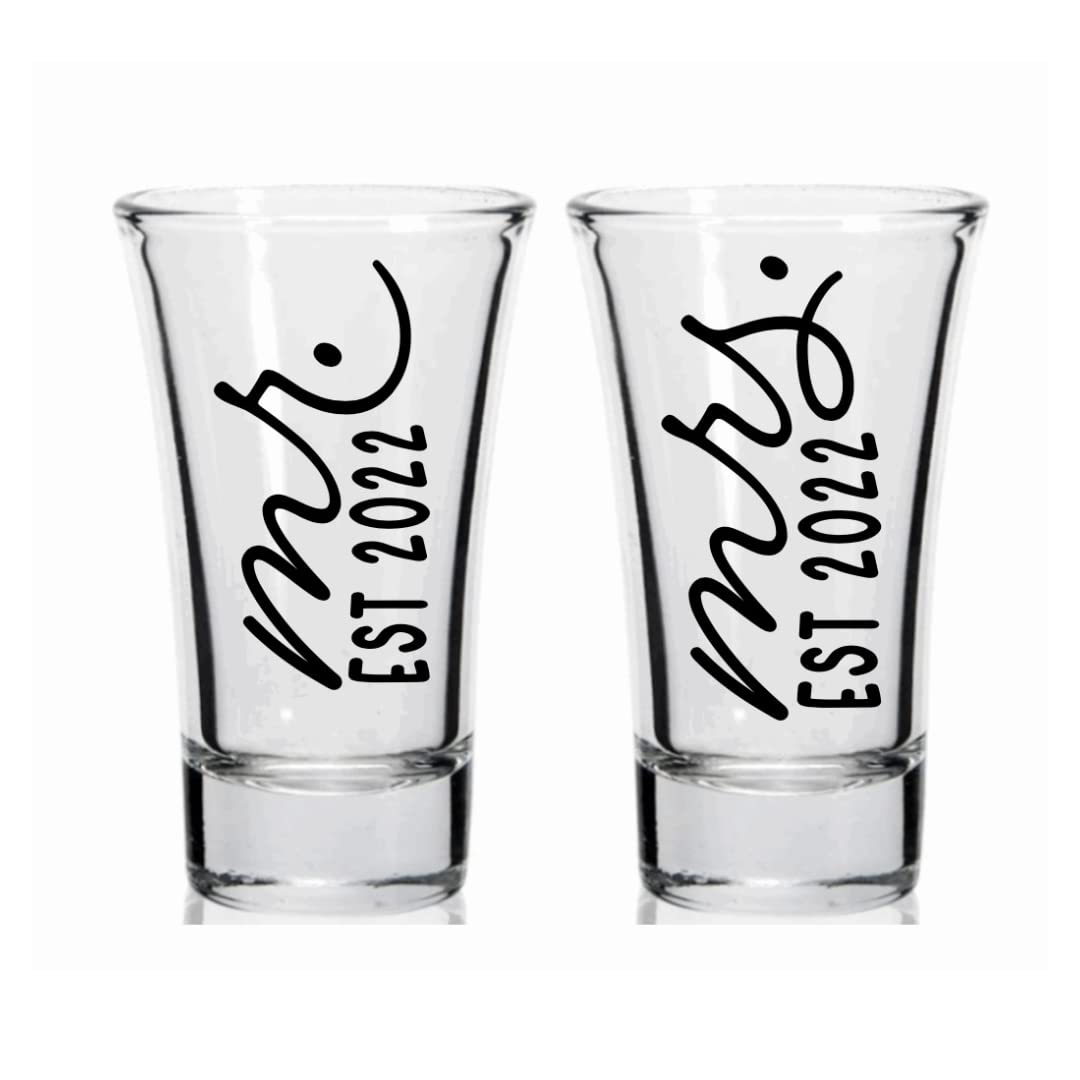 Mr. and Mrs. Est 2022 Shot Glasses Bride and Groom Shot Glasses Wedding Shot Glasses 2oz Shot Glasses Set of Two Mr. and Mrs. Engagement Present Wedding Shot Glasses | Bridal Shower Gift | Jemley