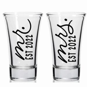 Mr. and Mrs. Est 2022 Shot Glasses Bride and Groom Shot Glasses Wedding Shot Glasses 2oz Shot Glasses Set of Two Mr. and Mrs. Engagement Present Wedding Shot Glasses | Bridal Shower Gift | Jemley