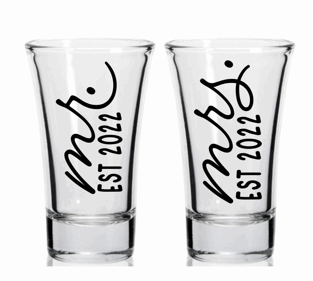 Mr. and Mrs. Est 2022 Shot Glasses Bride and Groom Shot Glasses Wedding Shot Glasses 2oz Shot Glasses Set of Two Mr. and Mrs. Engagement Present Wedding Shot Glasses | Bridal Shower Gift | Jemley