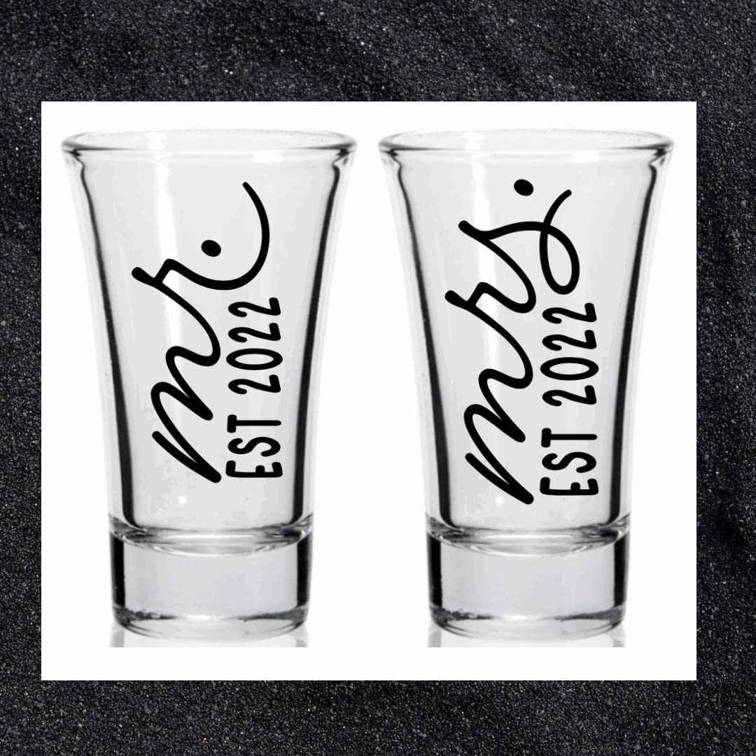 Mr. and Mrs. Est 2022 Shot Glasses Bride and Groom Shot Glasses Wedding Shot Glasses 2oz Shot Glasses Set of Two Mr. and Mrs. Engagement Present Wedding Shot Glasses | Bridal Shower Gift | Jemley