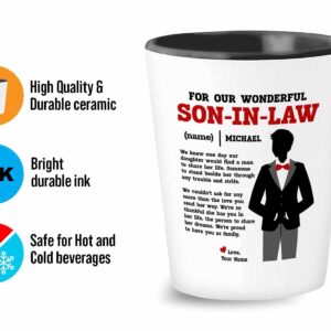 Son in Law Personalized Shot Glass 1.5 oz - For Our Wonderful - Custom Name Sarcasm Birthday Wedding Anniversary Mother in Law Daughter