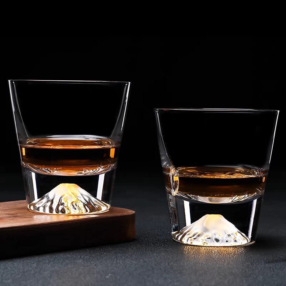 Mountain Whiskey Glasses Old Fashioned Glasses Handicraft Edo for Drinking Bourbon,Scotch,Cocktails or Tea,Whiskey Rocks Glasses in Gift Box, Set of 2