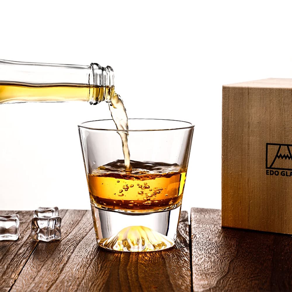 Mountain Whiskey Glasses Old Fashioned Glasses Handicraft Edo for Drinking Bourbon,Scotch,Cocktails or Tea,Whiskey Rocks Glasses in Gift Box, Set of 2