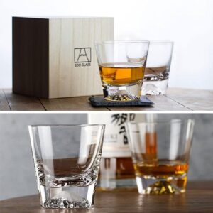 Mountain Whiskey Glasses Old Fashioned Glasses Handicraft Edo for Drinking Bourbon,Scotch,Cocktails or Tea,Whiskey Rocks Glasses in Gift Box, Set of 2