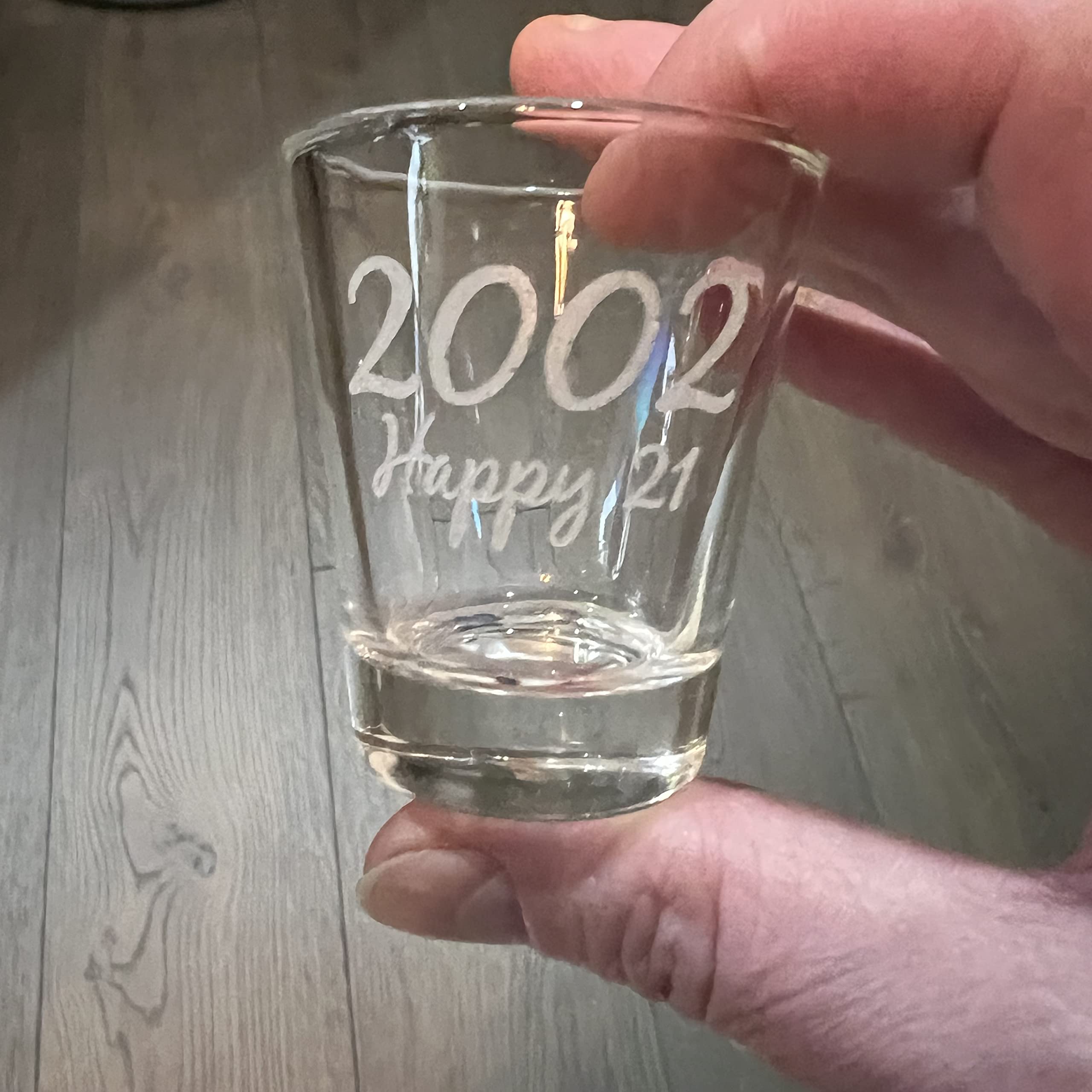 2oz Custom Happy 21 with your year PERSONALIZED Shotglass LASER