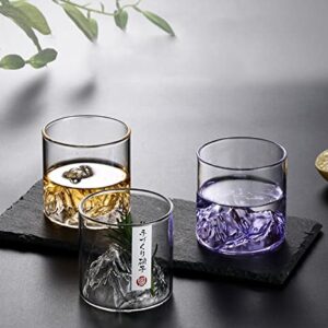 Purple Vintage Japanese style Mountain Whiskey Glass,Rocks Glasses in Gift Box,Glass for Drinking Bourbon,Scotch,Cocktails or Tea,The art of drinking