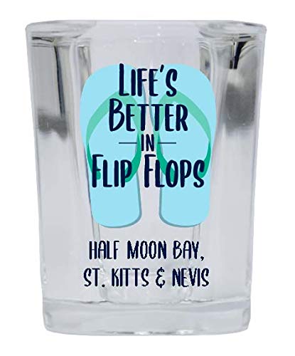 R and R Imports Half Moon Bay St. Kitts & Nevis Souvenir 2 Ounce Square Shot Glass Flip Flop Design 4-Pack