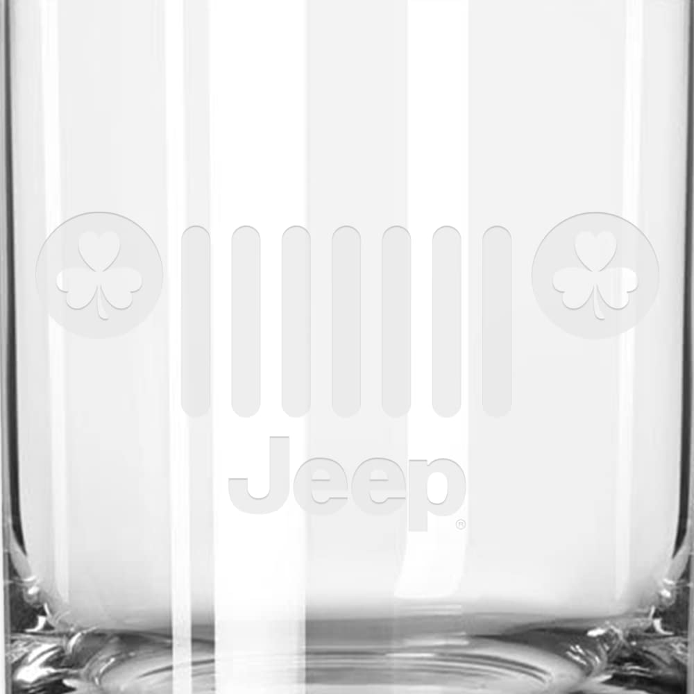 Jeep St. Patrick's Day Clover Etched Rocks Glass, 13oz