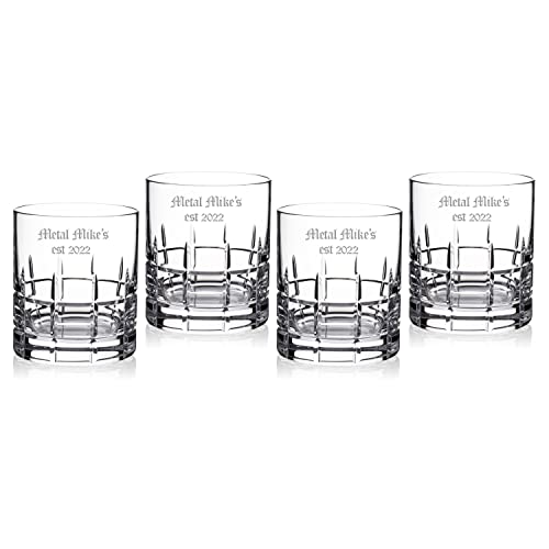 Waterford Marquis Personalized Harper Tumblers, Set of 4 Custom Engraved Cut Crystal Rocks Glasses for Whiskey, Scotch, Cocktails, Home Bar