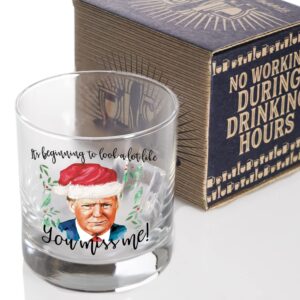 Patriots Cave Beginning To Look a Lot Like You Miss Me Christmas Glass | 11 oz Bourbon Whiskey Rock Glass | Novelty Christmas Whiskey Tasting Glasses | Christmas Home Décor Accessory