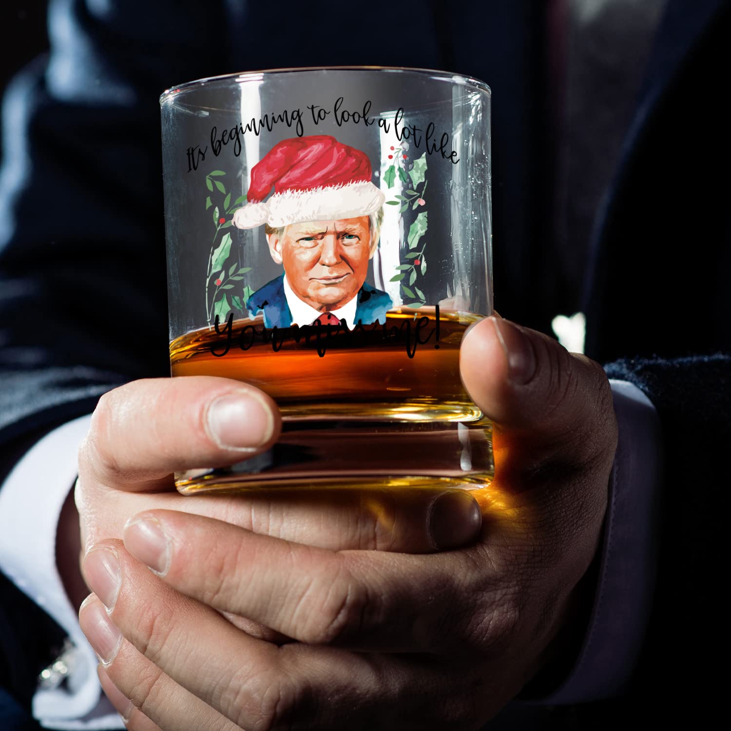 Patriots Cave Beginning To Look a Lot Like You Miss Me Christmas Glass | 11 oz Bourbon Whiskey Rock Glass | Novelty Christmas Whiskey Tasting Glasses | Christmas Home Décor Accessory