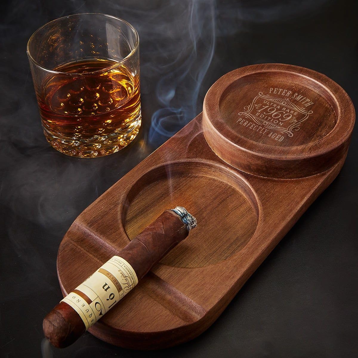 Personalized Whiskey and Cigar Tray Ashtray - Cigar Holder