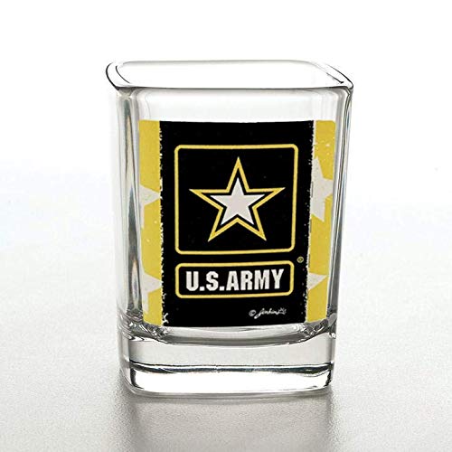 Jenkins Enterprises US Army Shot Glass Military Shot Glass - US Army Gifts for Men and Women | Armed Forces Gifts for Men and Women | US Army Crest Logo 2 OZ Square Shot Glass