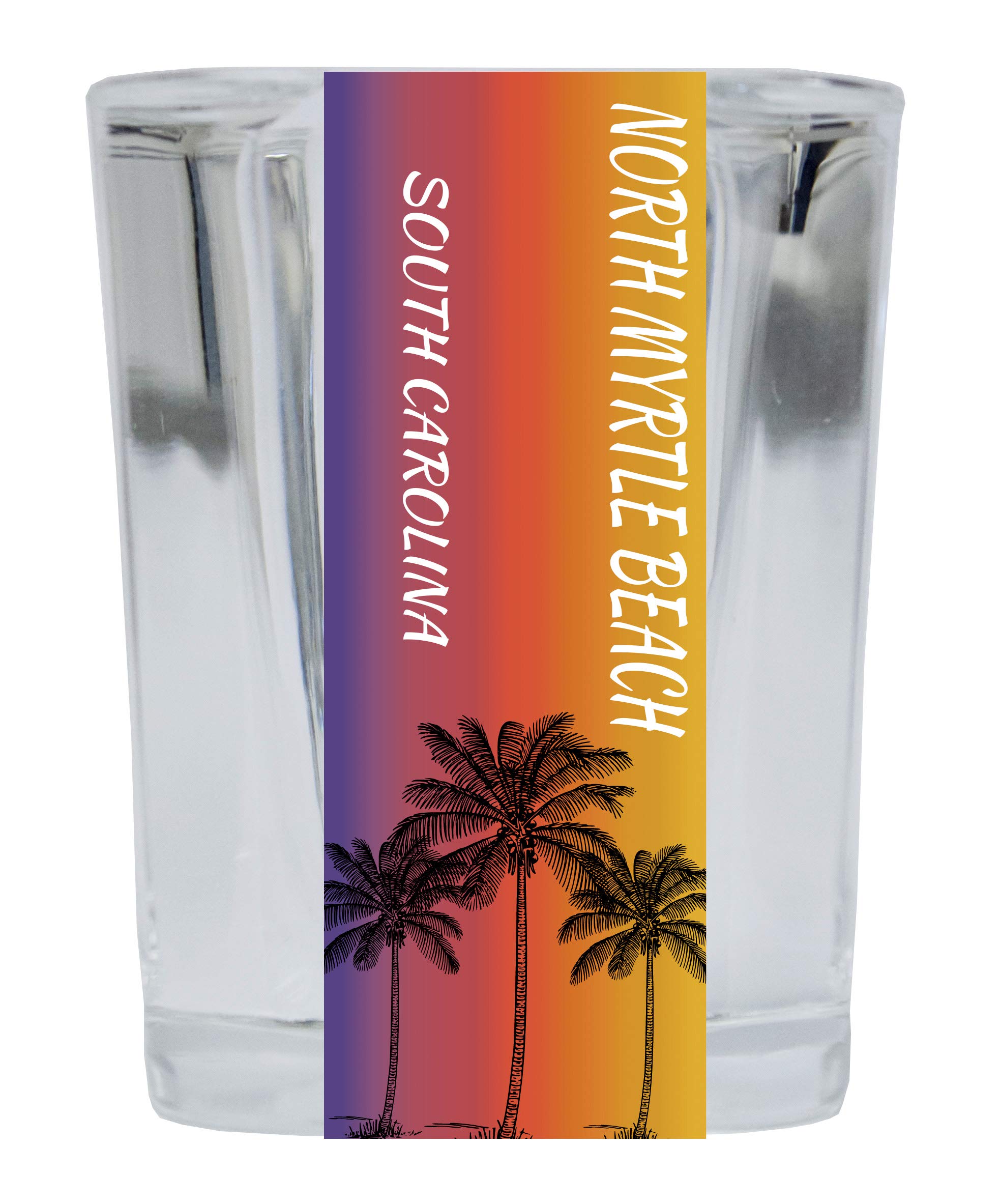 North Myrtle Beach South Carolina 2 Ounce Square Shot Glass Palm Tree Design