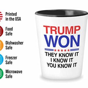 Bubble Hugs Politics Shot Glass 1.2oz - Trump Won They Know It I Know It You Know It - Funny Political View Politicians Republicans President