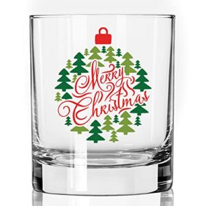 Toasted Tales Merry Christmas Bulb Christmas Drinking Glasses | 11 oz Bourbon Whiskey Rock Glass | Novelty Christmas Whiskey Tasting Glasses | Christmas Home Décor Accessory | Holiday Glassware