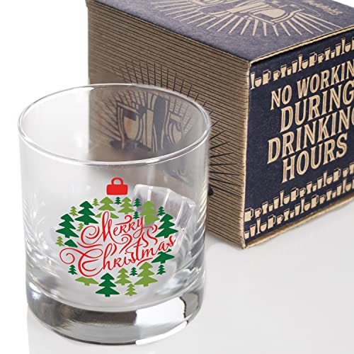 Toasted Tales Merry Christmas Bulb Christmas Drinking Glasses | 11 oz Bourbon Whiskey Rock Glass | Novelty Christmas Whiskey Tasting Glasses | Christmas Home Décor Accessory | Holiday Glassware