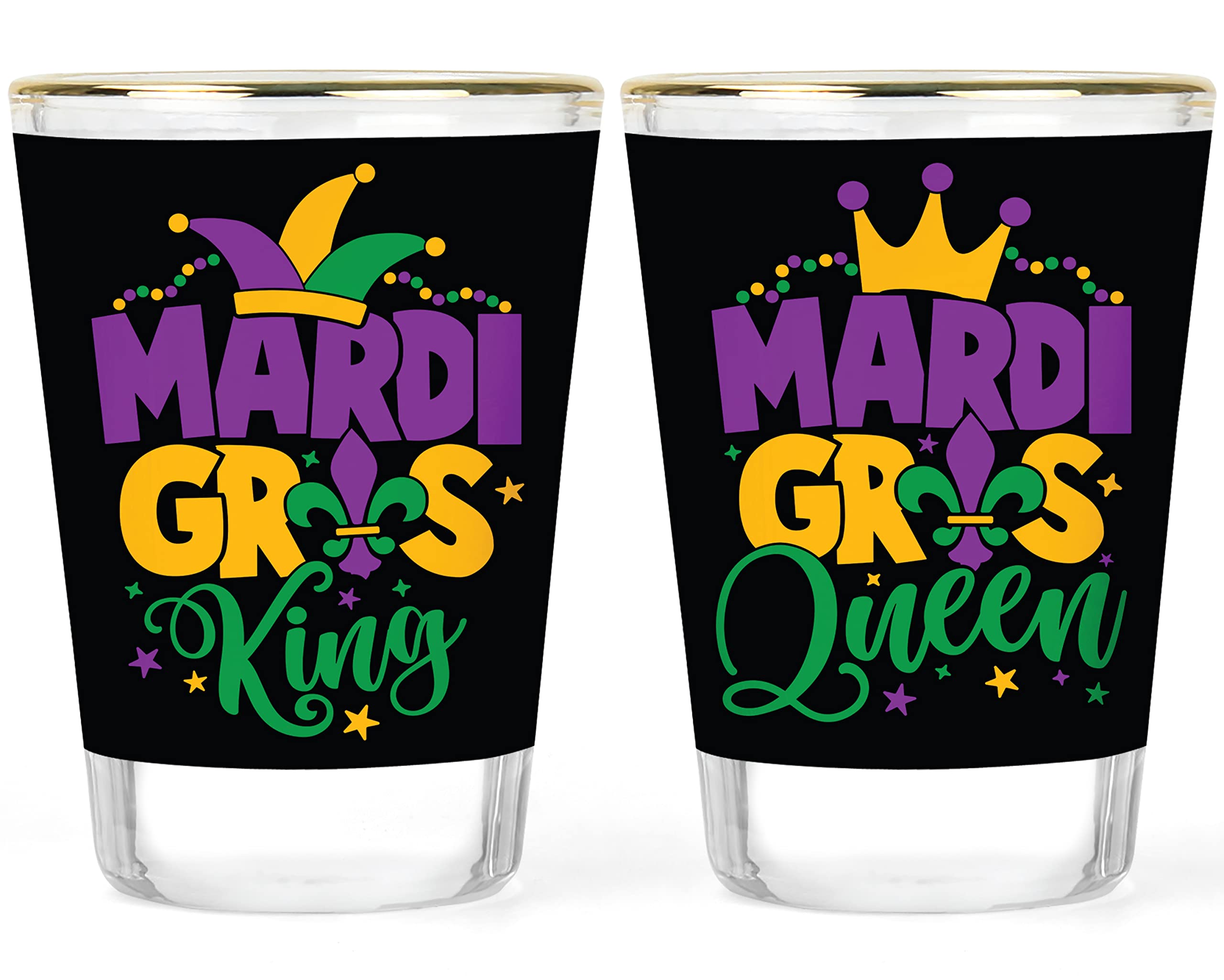 Mardi Gras Shot Glass Set- Couples Gift Set - King and Queen Shot Glasses - His and Hers Gift - Couple Shots - Mardi Gras Favors