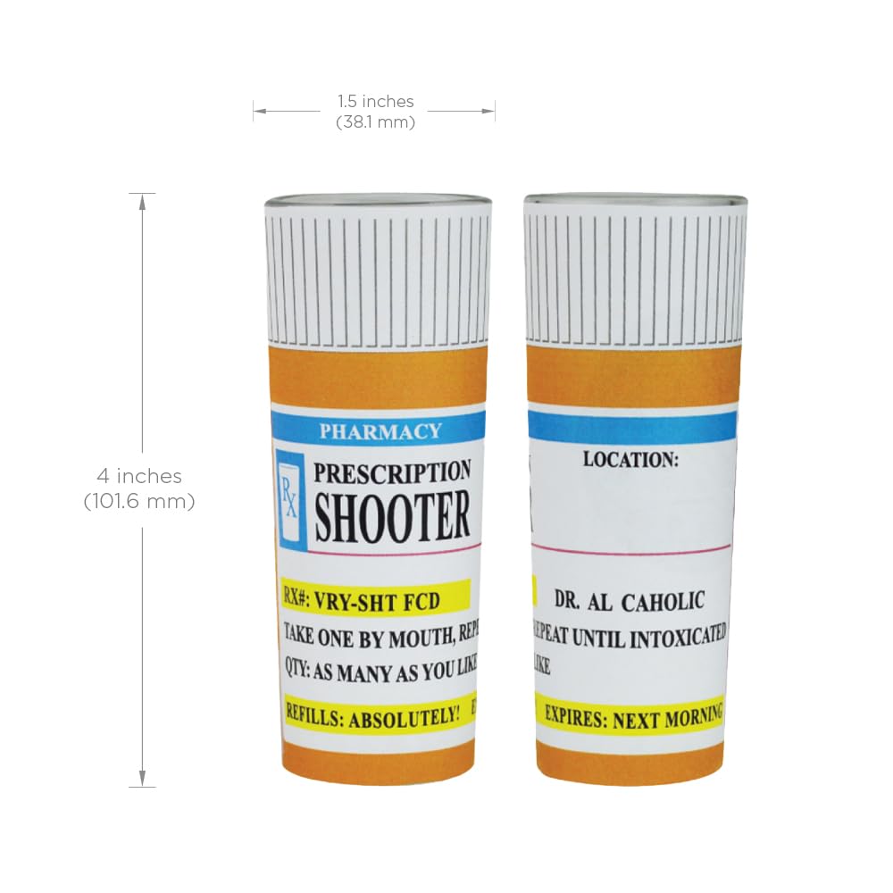 Shot Glasses - Prescription Pill Bottle Shot Glass 4 oz Rx Unique Funny Novelty Shot Glass set for Men, Great Gag Gifts Shot Glasses for Vodka, Whiskey, Tequila, Espresso, Secret Santa (4 Pack)